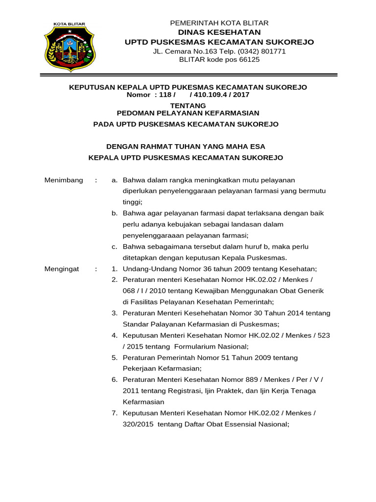 SK Pedoman Pelayanan Kefarmasian | PDF