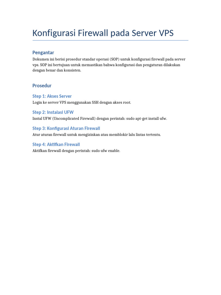 SOP Konfigurasi Firewall Pada Server VPS | PDF