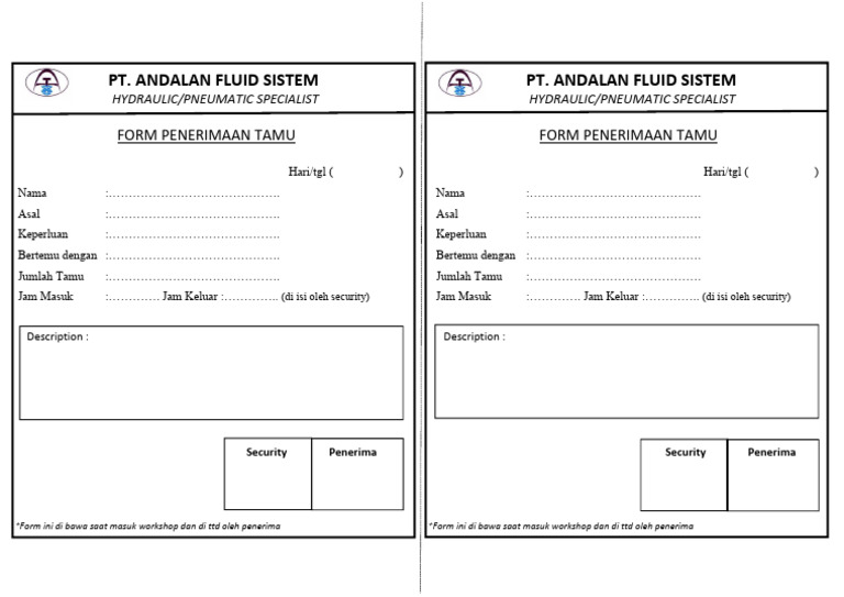 Form Penerimaan Tamu PT AFS WS JTM | PDF
