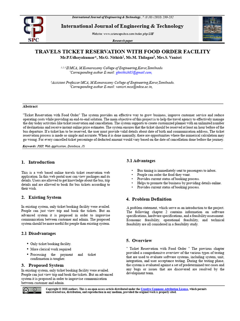 Travels Ticket Reservation With Food Order Facility | PDF | Software ...
