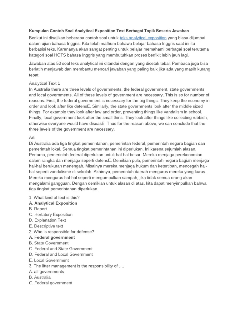 Kumpulan Contoh Soal Analytical Exposition Text Berbagai Topik Beserta ...