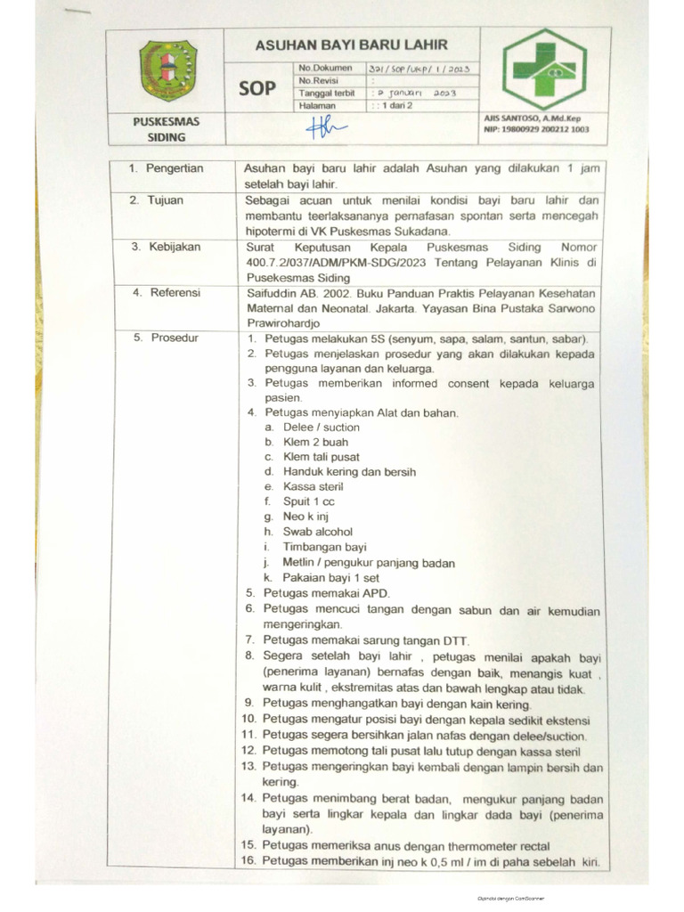 4.2.1.d SOP Bayi Baru Pahir | PDF