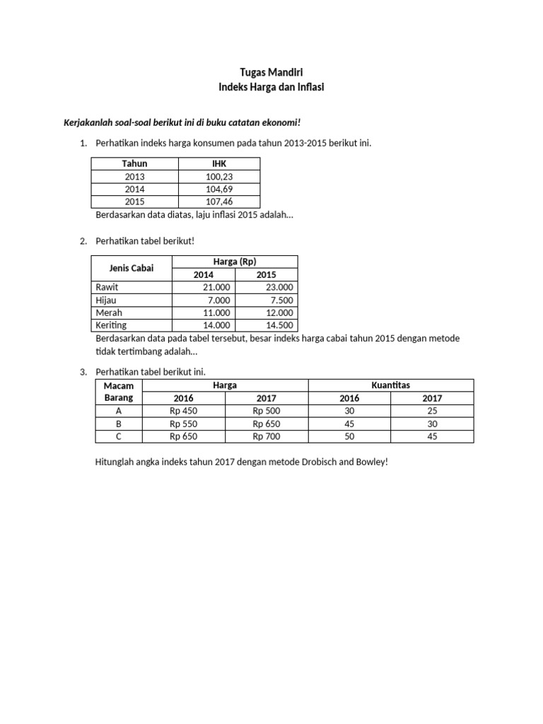 Tugas Mandiri 1 - Indeks Harga Dan Inflasi | PDF
