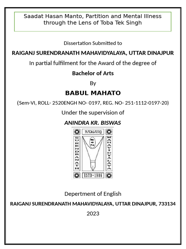 Babul Surendranath Front Page | PDF