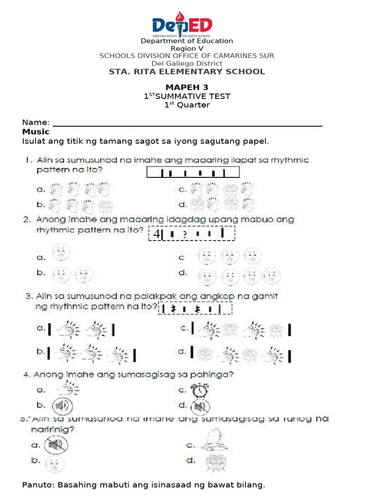 Mapeh 3 - ST1 - Q1 | PDF | Language Arts & Discipline