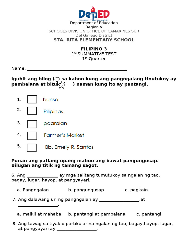 Filipino 3 - ST1 - Q1 | PDF