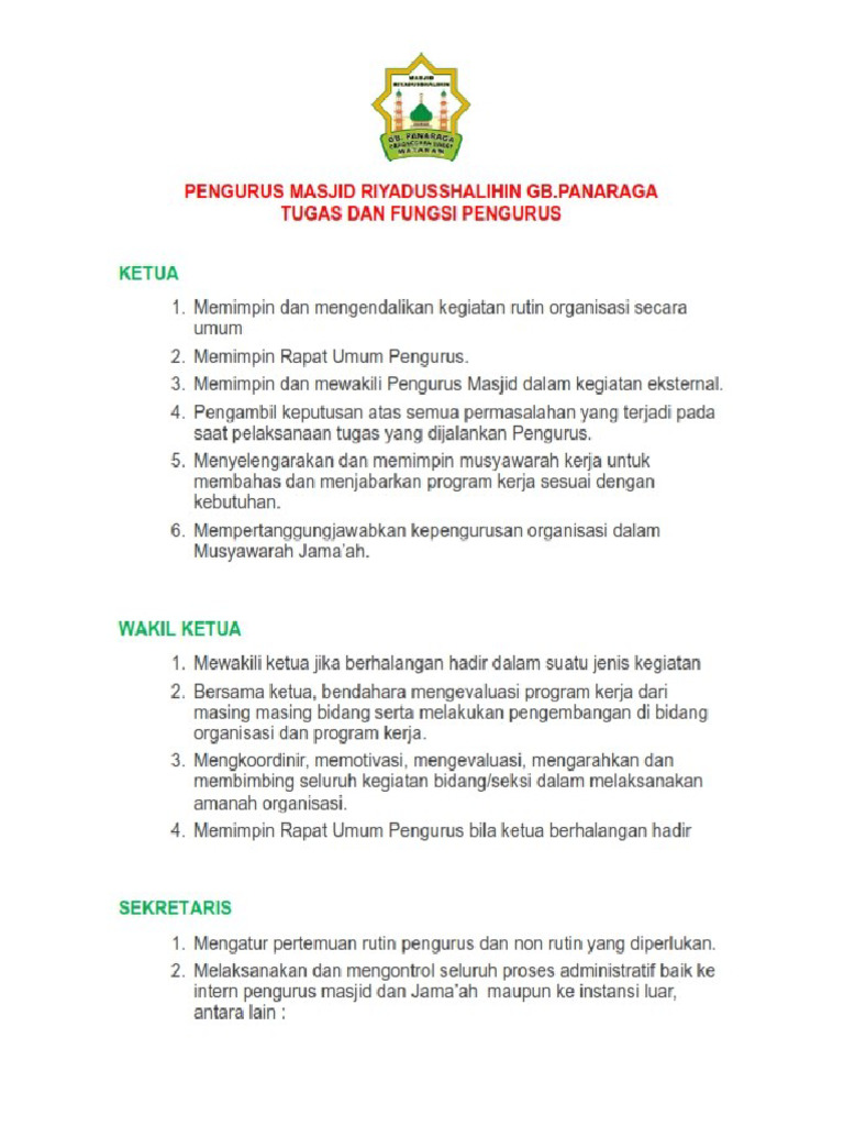 Tupoksi Pengurus Masjid 2024 JPEG | PDF