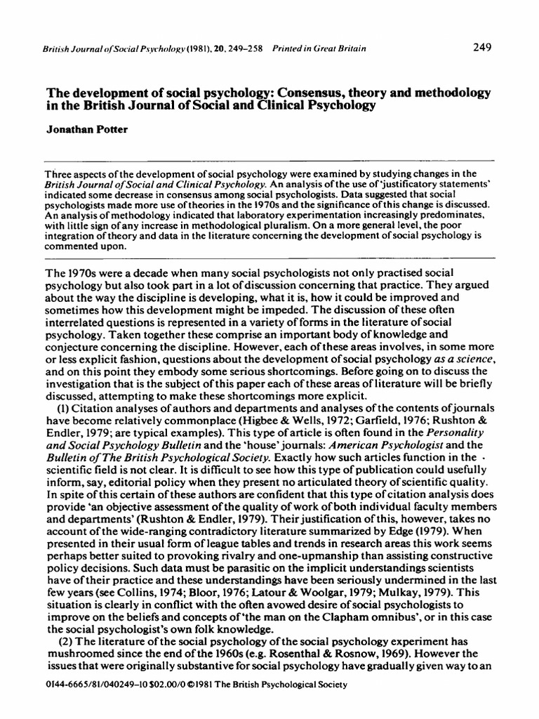 The Development Of Social Psychology Consensus Theory And Methodology