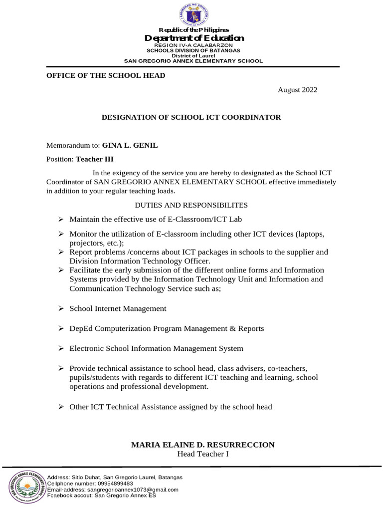 Ict Coordinator Memo Pdf