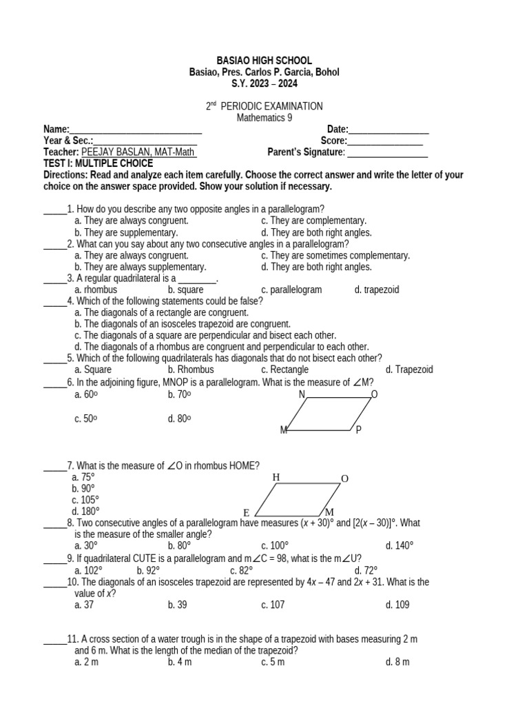3rd Periodic Test Grade 9 | PDF