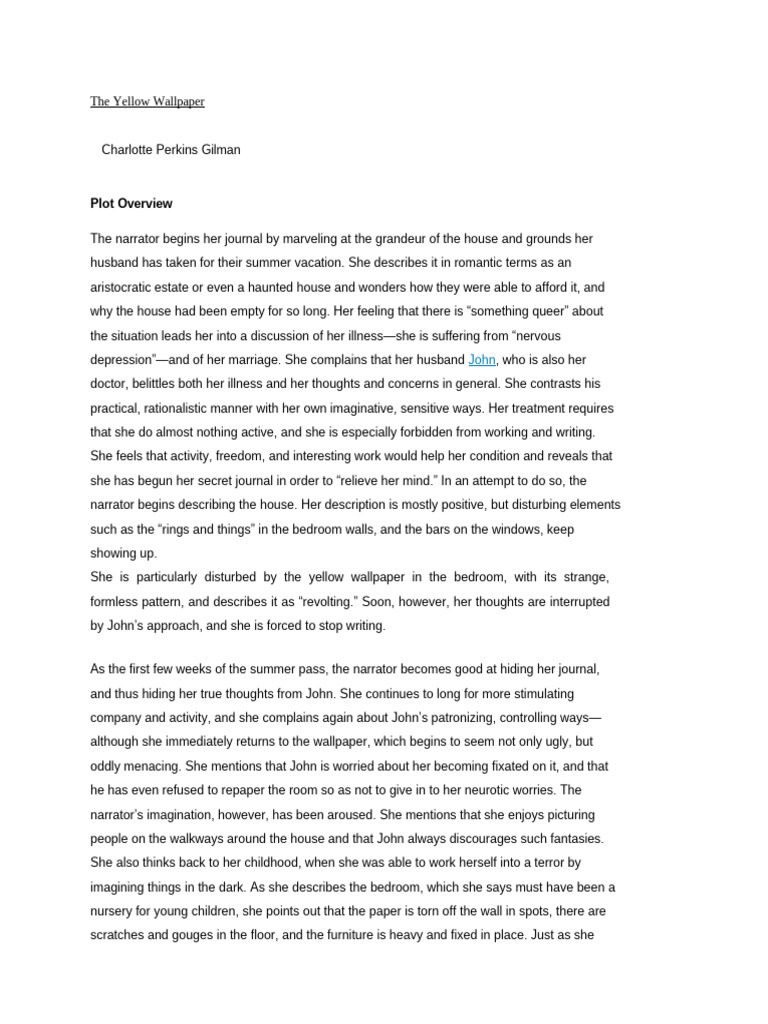 Analysis of "The Yellow Wallpaper" | PDF | The Yellow Wallpaper