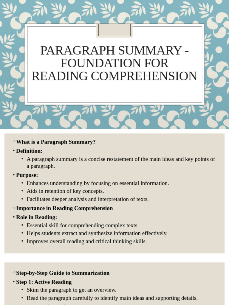 Paragraph Summary | PDF | Reading Comprehension | Communication