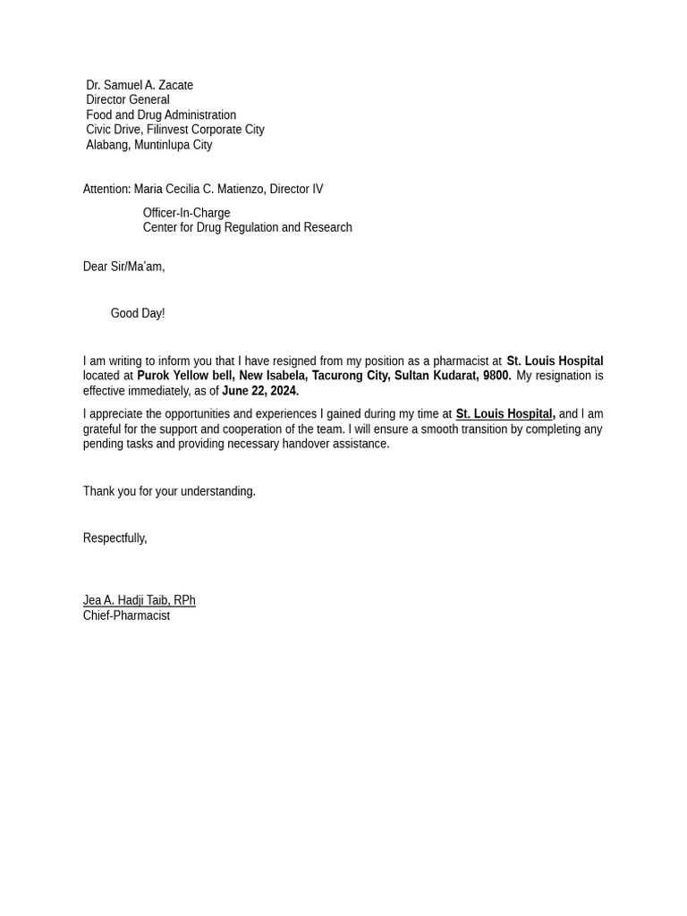 Letter of Intent FDA Jea | PDF