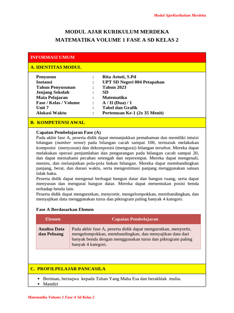 Modul Ajar MTK Volume 1 Bab 7 | PDF