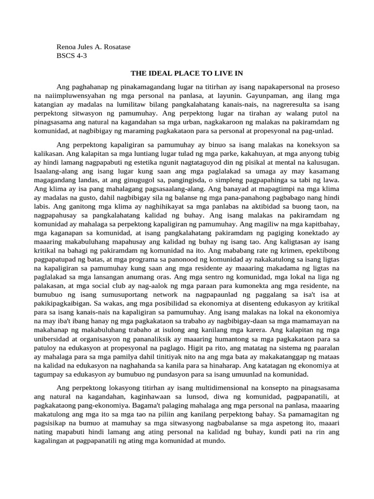 The Ideal Place To Live in | PDF