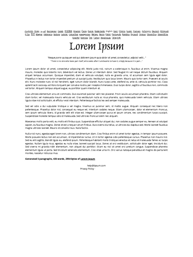 Generated 5 Paragraphs, 435 Words, 2954 Bytes of Lorem Ipsum | PDF