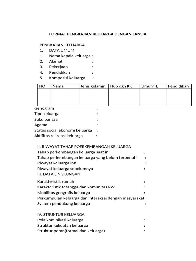 FORMAT PENGKAJIAN KELUARGA DENGAN LANSIA Lau | PDF