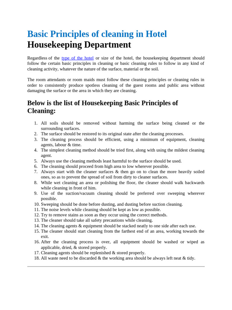 Principles of Cleaning | PDF