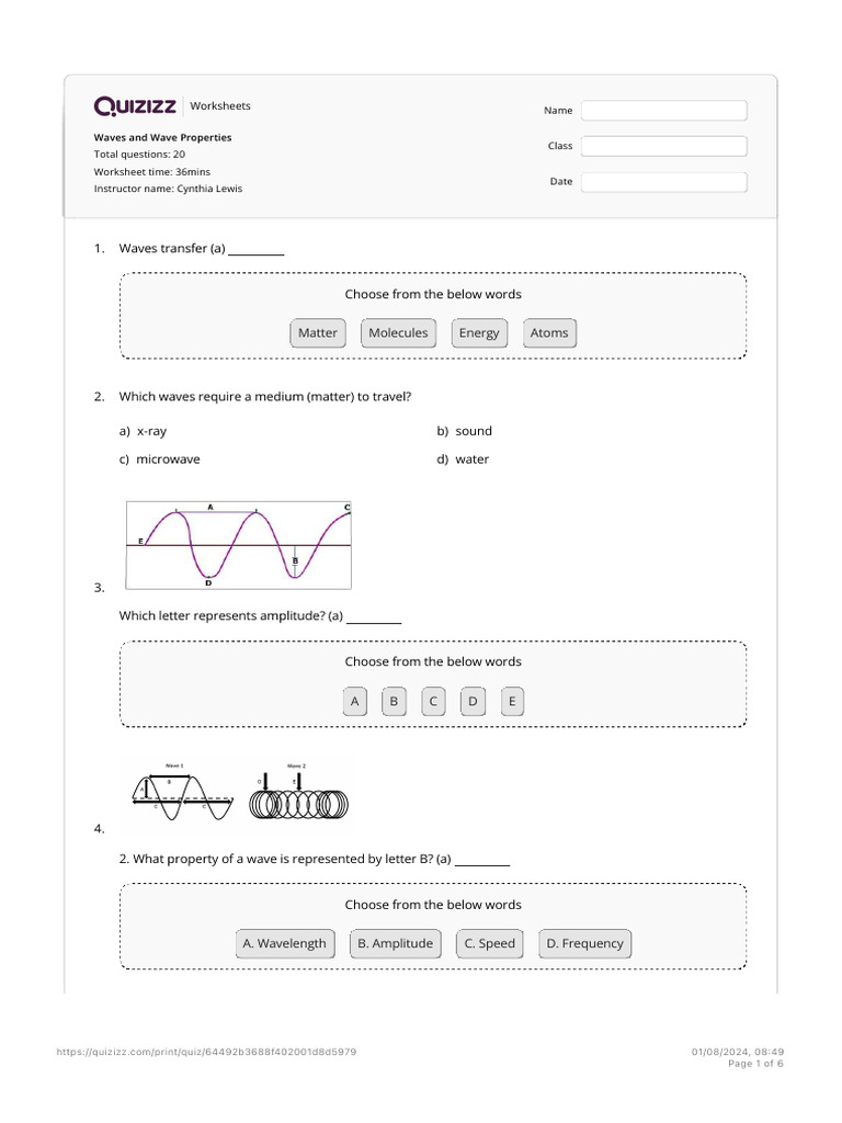 Waves and Wave Properties - Quizizz | PDF