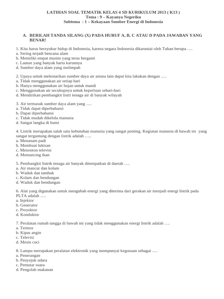 LATIHAN SOAL TEMA 9 Subtema 1 | PDF