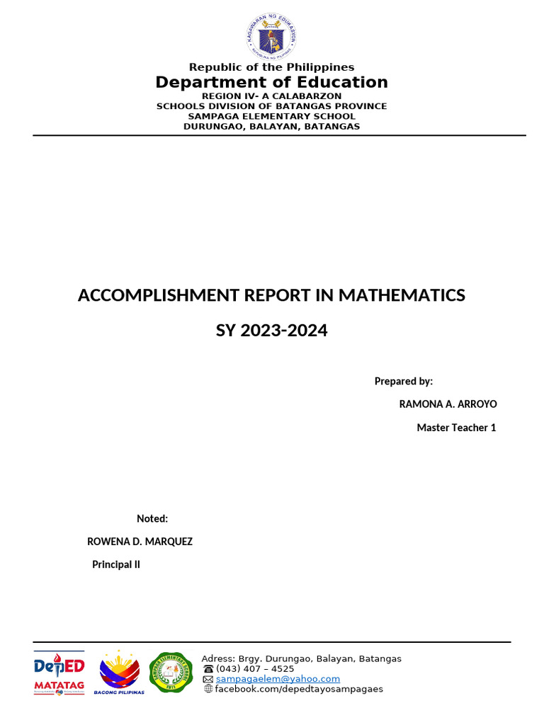 Accomplishment Report Math | PDF | Cognition | Behavior Modification