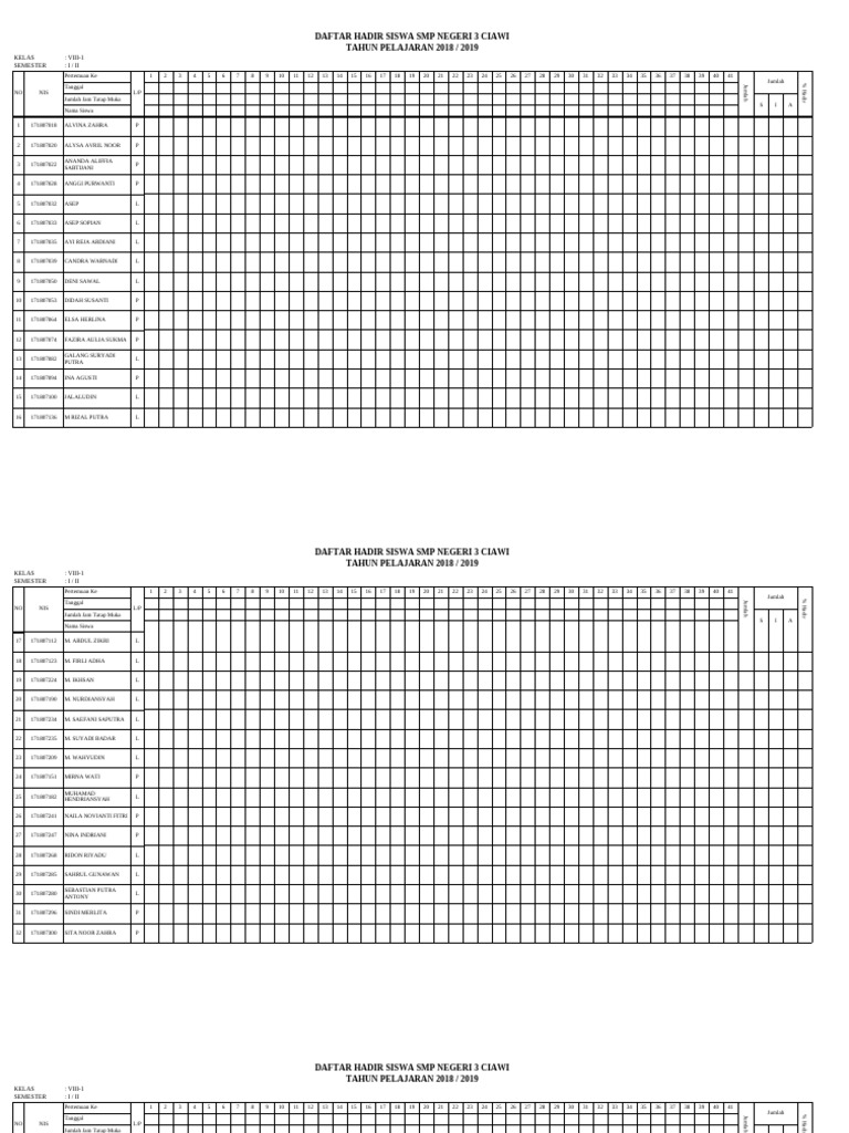 Format Absen Kurtilas Kls 8 | PDF