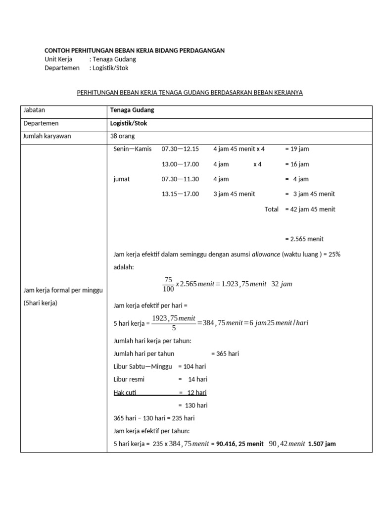 Perhitungan Beban Kerja STAFGudang | PDF
