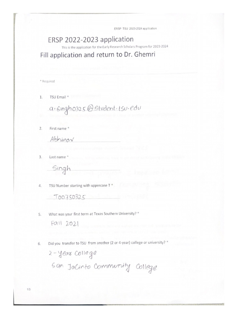 ERSP TSU 2023-2024 Application | PDF