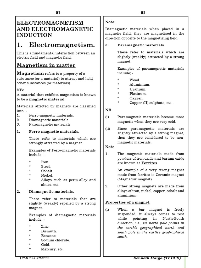 s.5. Physics - A Level Full Magnetism Notes | PDF