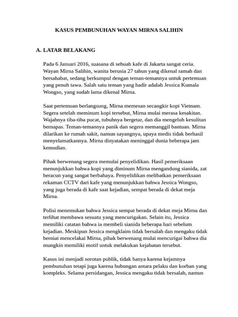 Kasus Pembunuhan Wayan Mirna Salihin | PDF