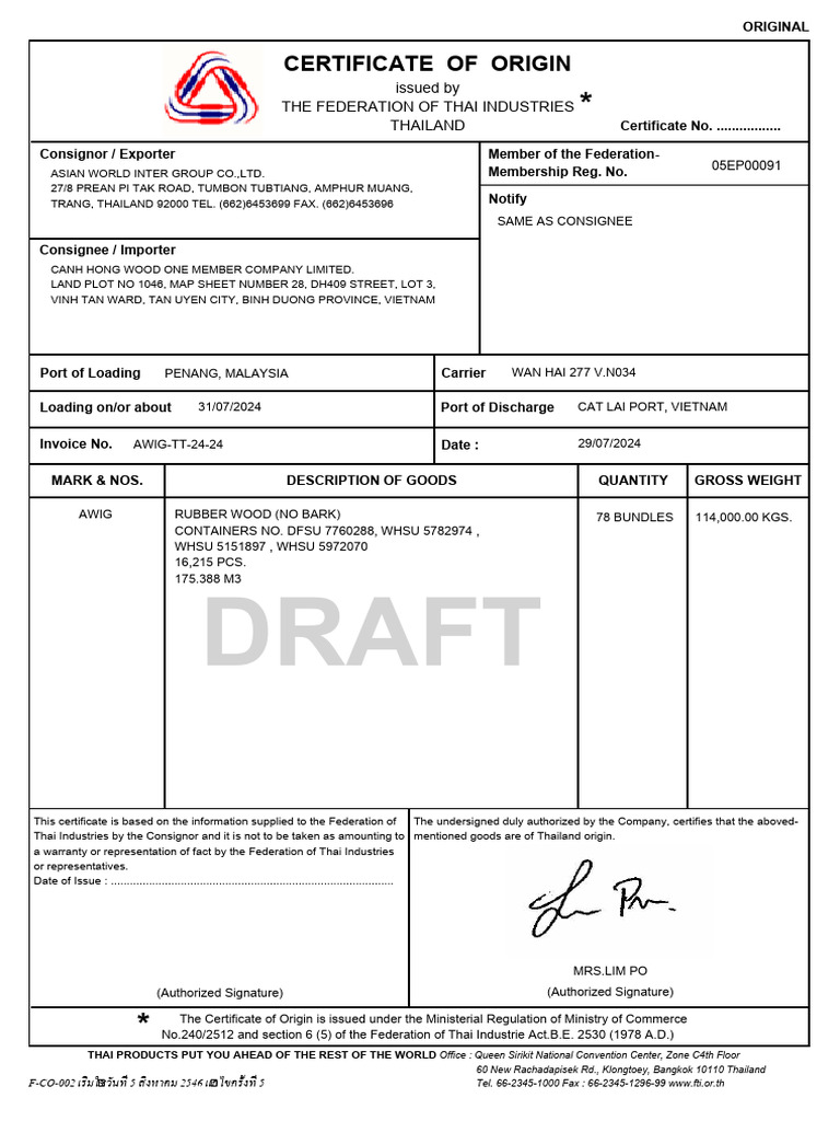 Draft: Certificate of Origin | PDF