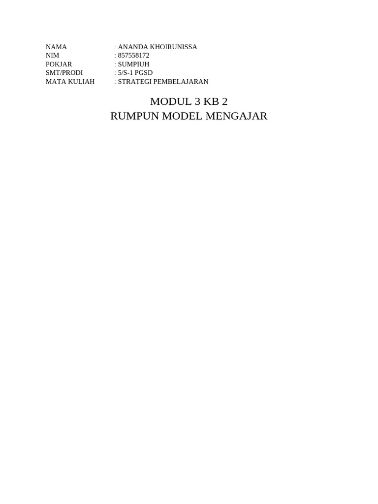 Rangkuman Modul 3 KB 2 Strategi Pembelajaran | PDF