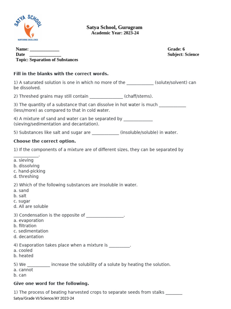 Grade 6 Science: Separation of Substances | PDF | Solubility | Water