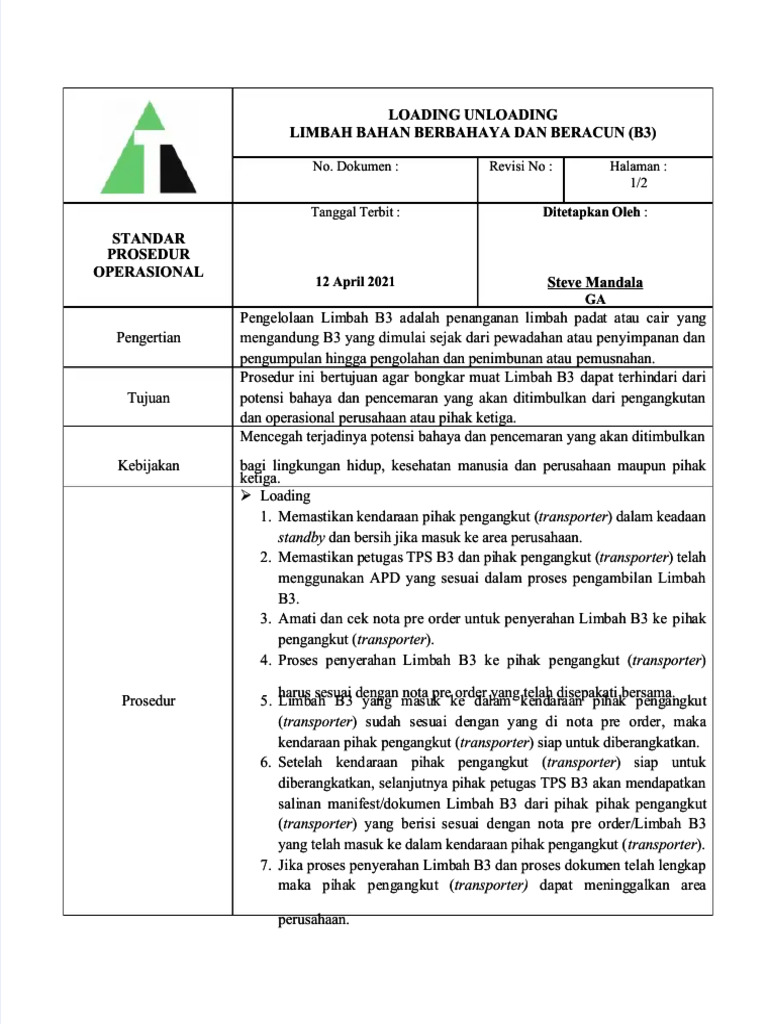 PDF Sop Loading Unloading - Compress | PDF