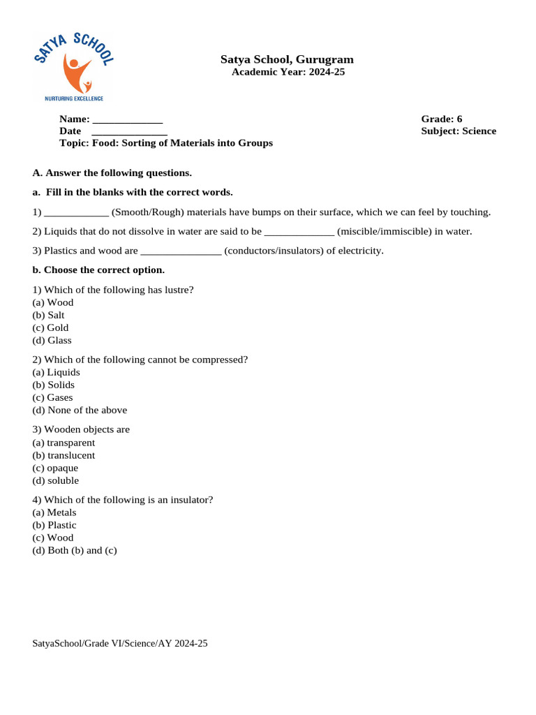 Grade 6 Science: Sorting Materials | PDF