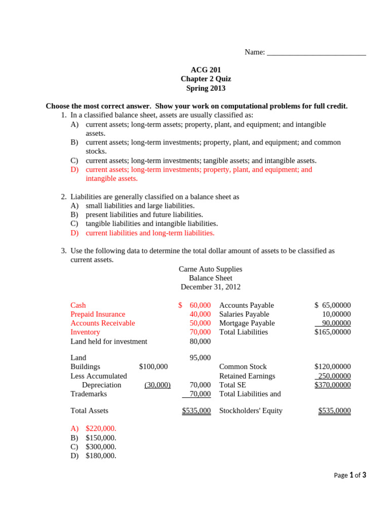 Classifying Balance Sheet Accounts | PDF | Balance Sheet | Retained ...