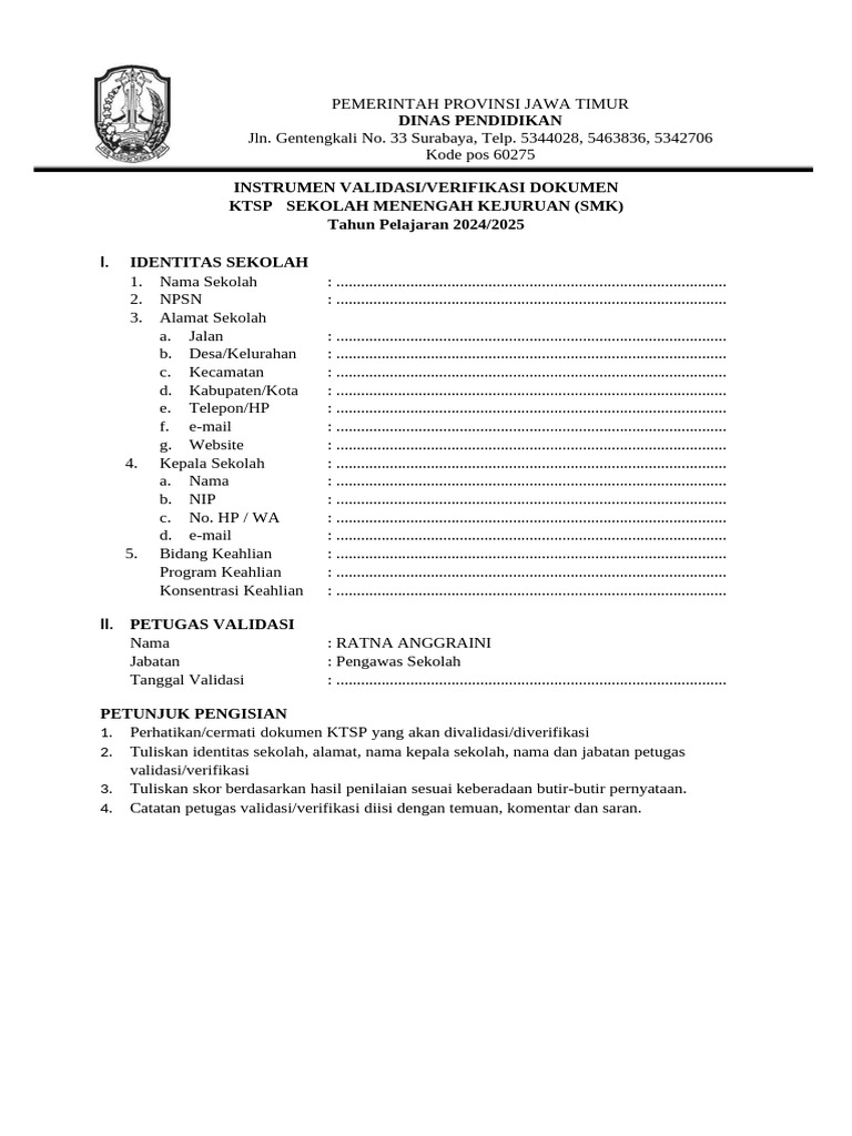Instrumen Validasi KTSP 2024 | PDF