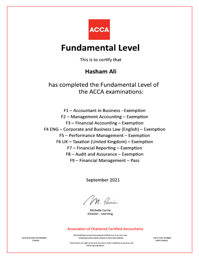 Fundamental Level Certificate | PDF