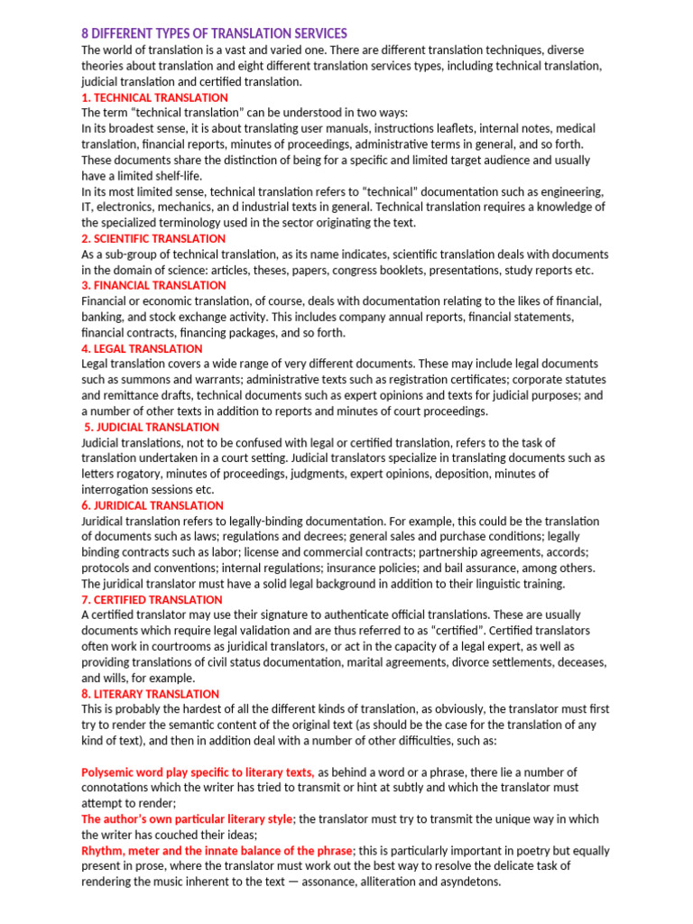 8 Different Types of Translation Services | PDF