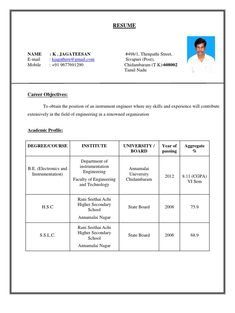 Resume Format For Freshers | PDF