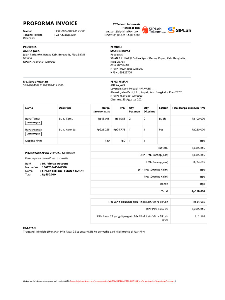 Invoice Buku | PDF