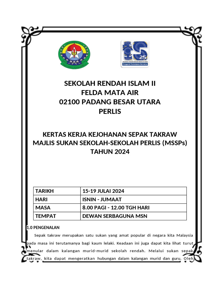 Kertas Kerja Sepak Takraw Sri2 2024 | PDF
