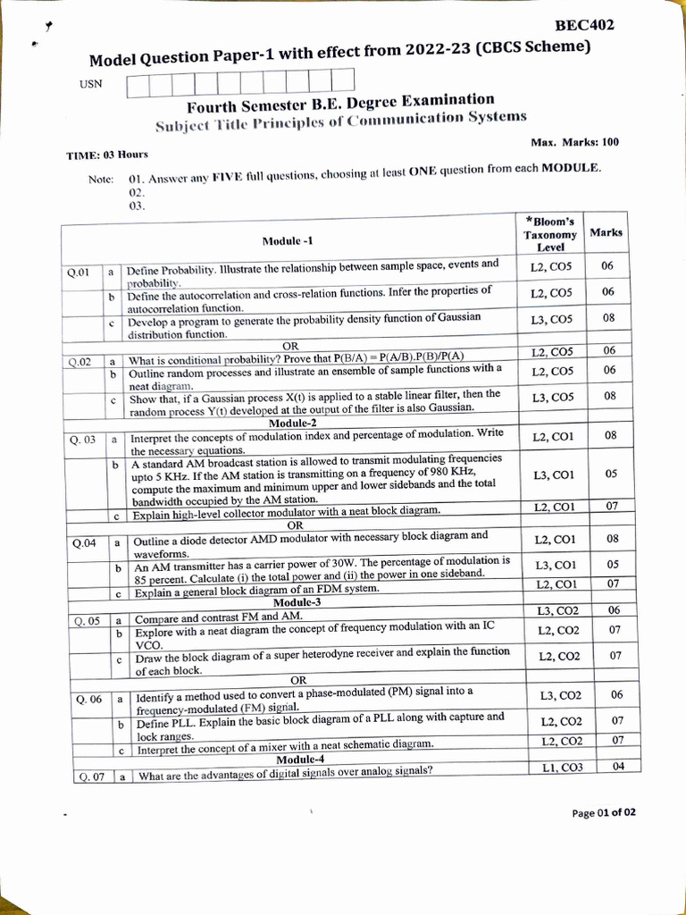 MQP-1 Solutions BEC402 - PCS | PDF