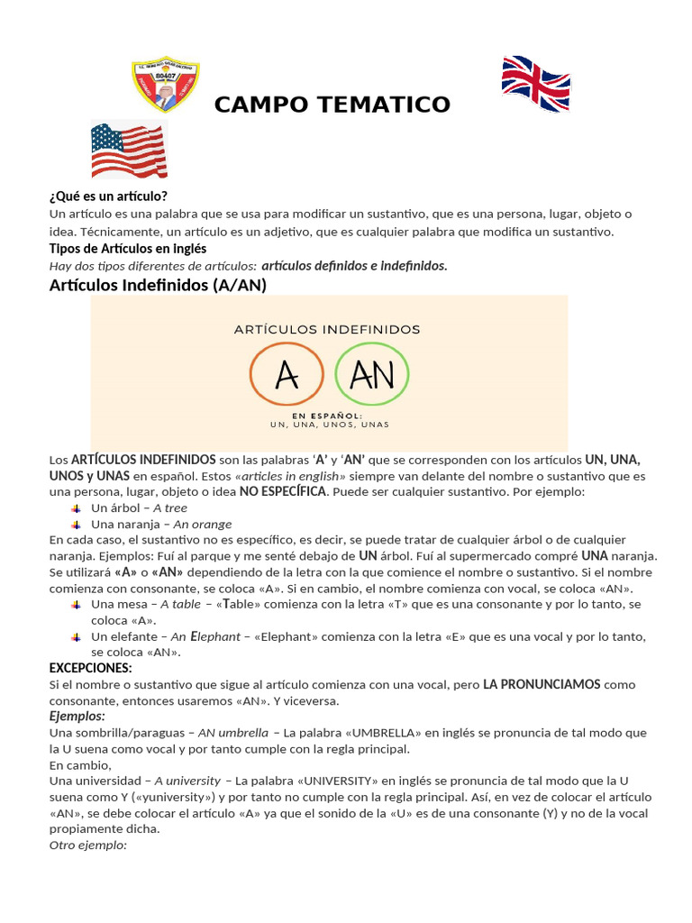 Articulo Definido e Indefinido | PDF