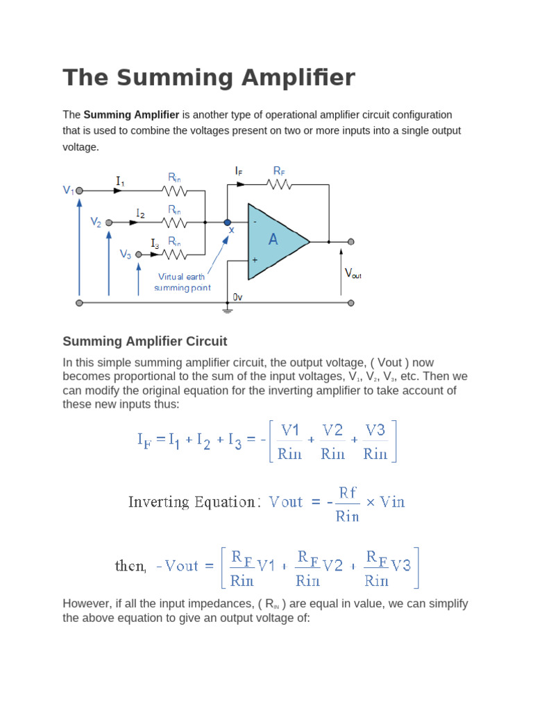 The Summing Amplifier & comparator | PDF