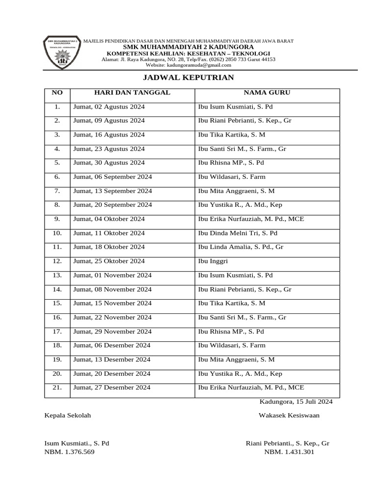 Jadwal Keputrian | PDF