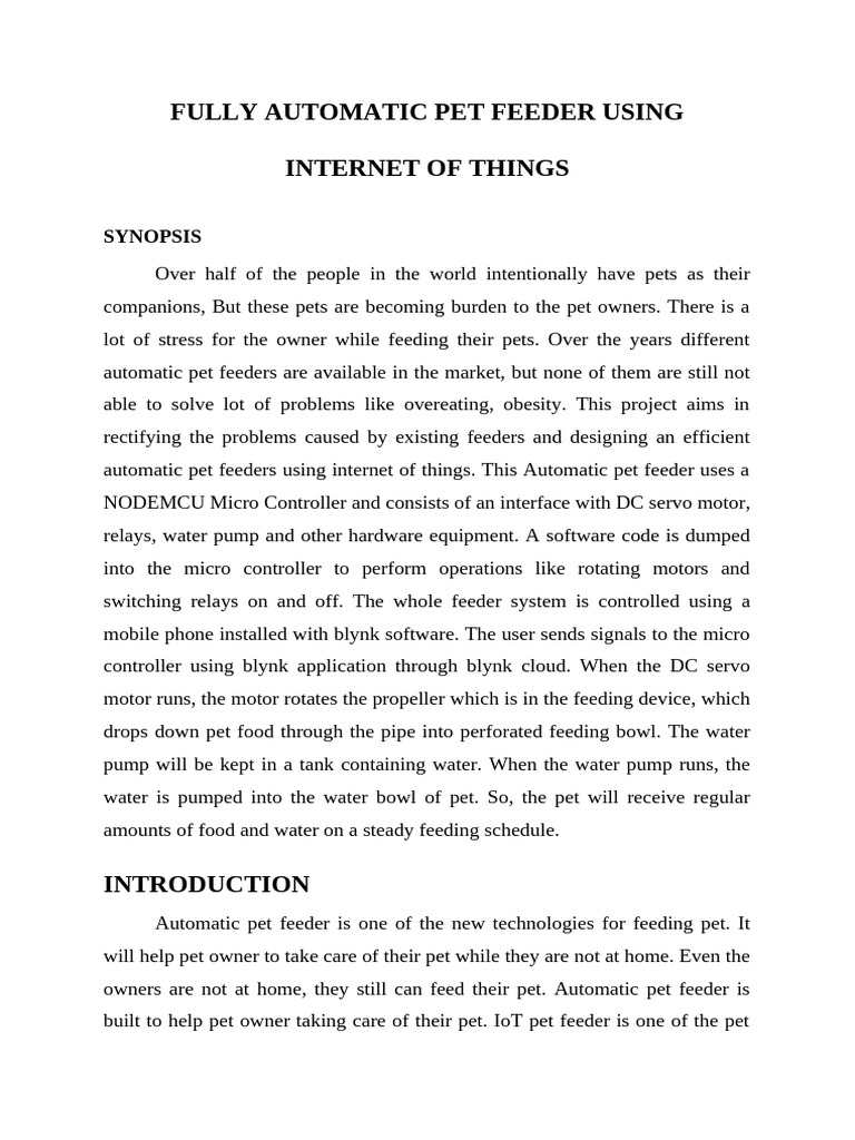 Fully Automatic Pet Feeder Using Internet of Things | PDF | Pet ...