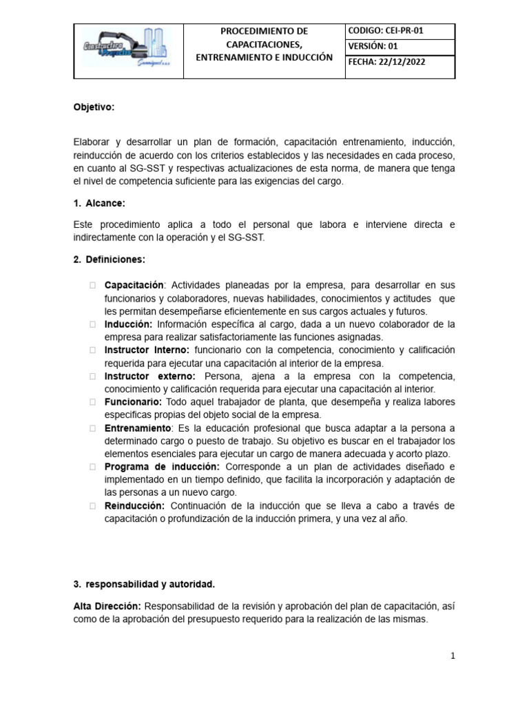 1.2.2. Procedimiento de Induccion y Reinduccion | PDF