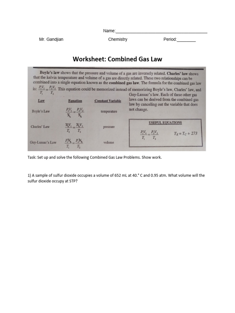 BG Worksheet Combined Gas Laws | PDF