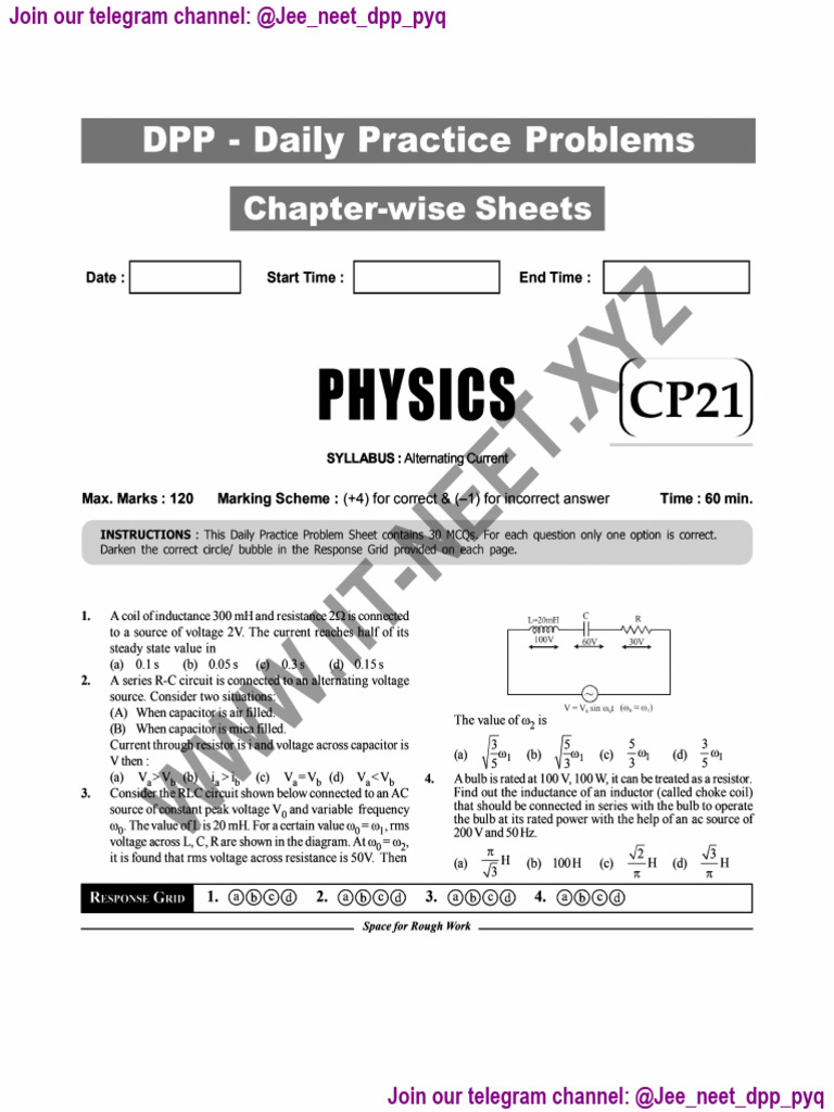 Alternating Current DPP For Jee Mains | PDF